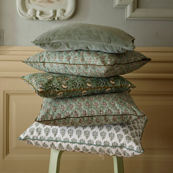 Hand Block Printed 'Divya Sage' Cotton Cushion by Bungalow of Denmark ...