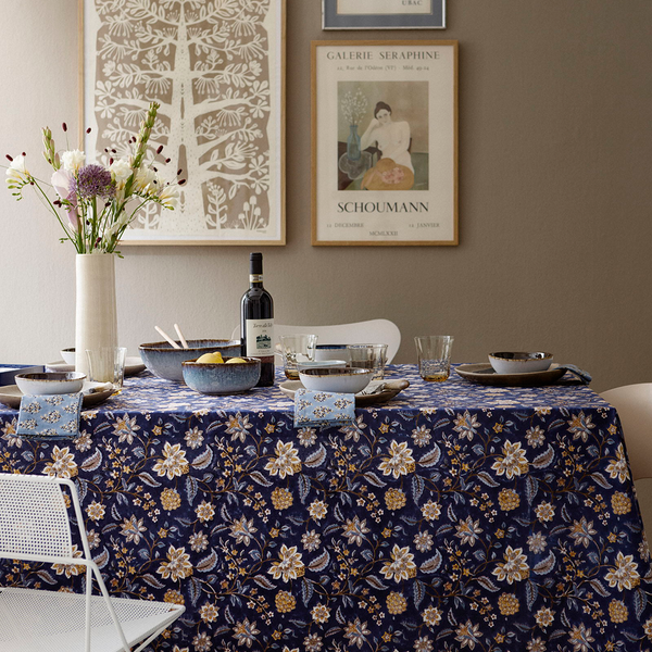 Tablecloth 'Divya Indigo' Hand Block Printed Cotton by Bungalow of Den ...
