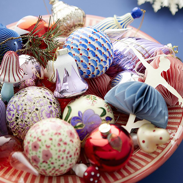 Christmas Tree 'Gaya Indigo' Decorations Box of Four by Bungalow of De ...