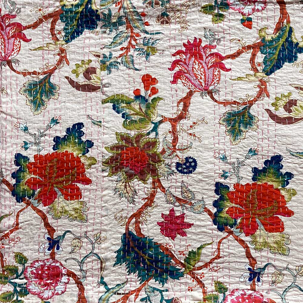 Hand Stitched 'Kantha' Throw 'Pink Exotic Flower' by Powell Craft ...