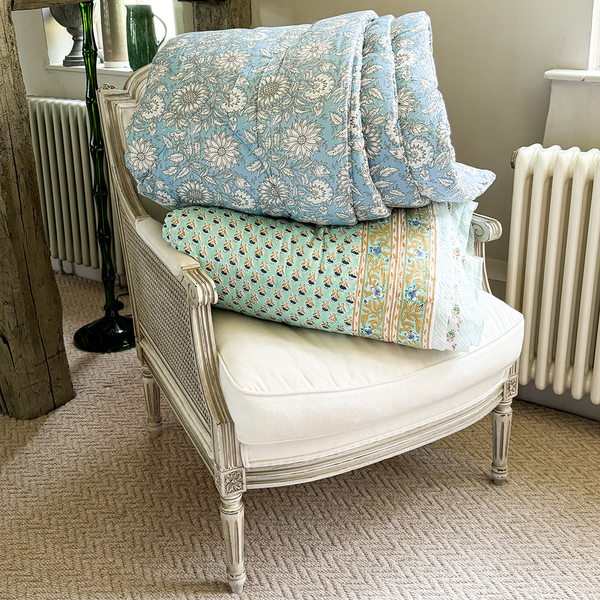 'Cornflower Blue' Double Quilted Throw by Powell Craft – Curated Living