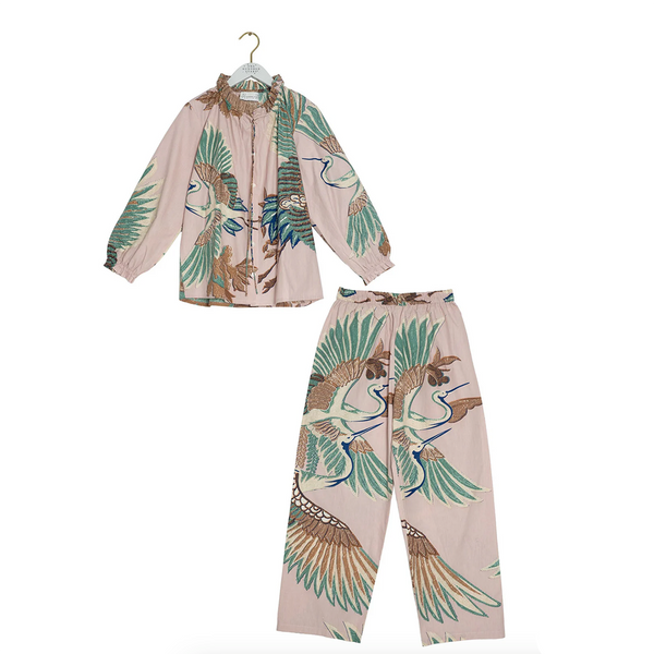 Poplin Pyjamas 'Crane - Plaster Pink' by One Hundred Stars – Curated Living