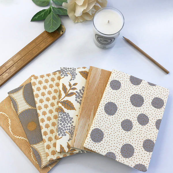 Handmade Notebook; A5 Notebook with Gold Diagonal Pattern – Curated Living